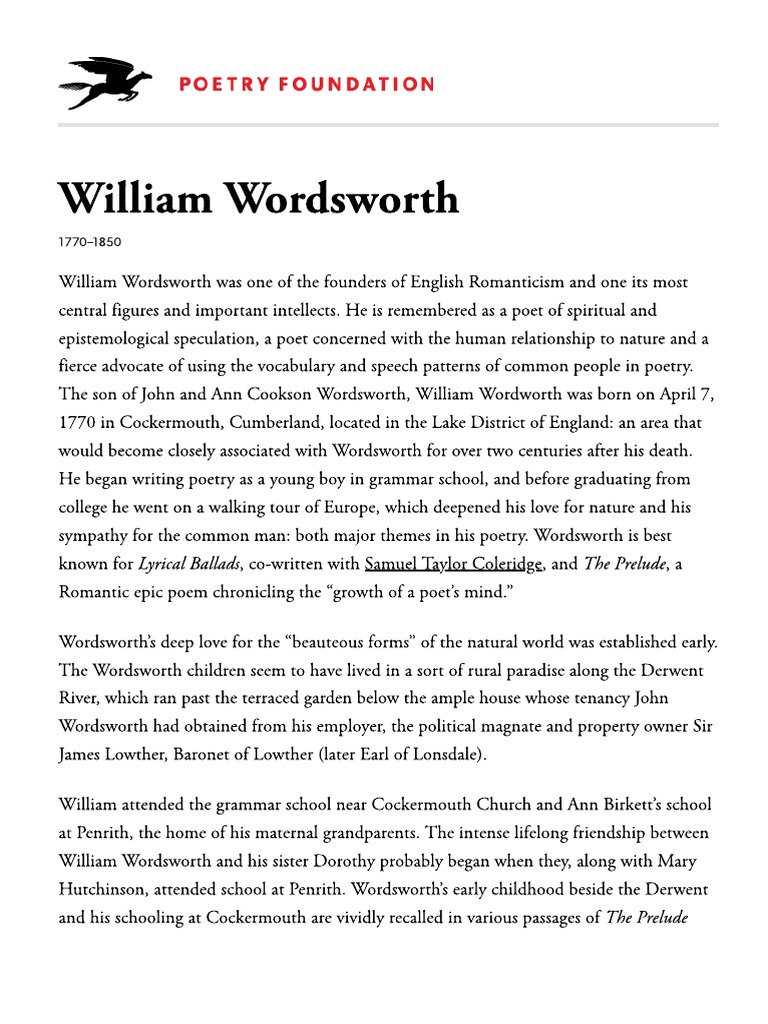 William Wordsworth - Poem | PDF