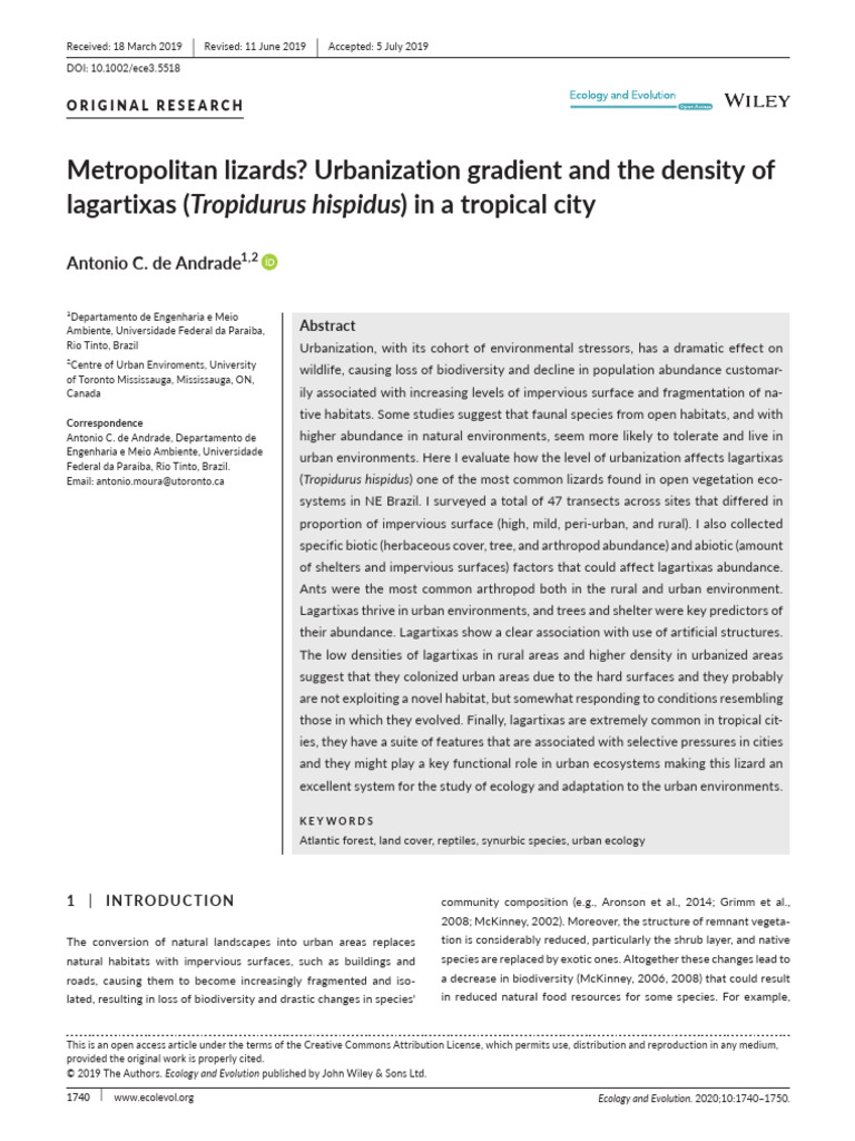 Ecology and Evolution - 2019 - Andrade - Metropolitan Lizards ...
