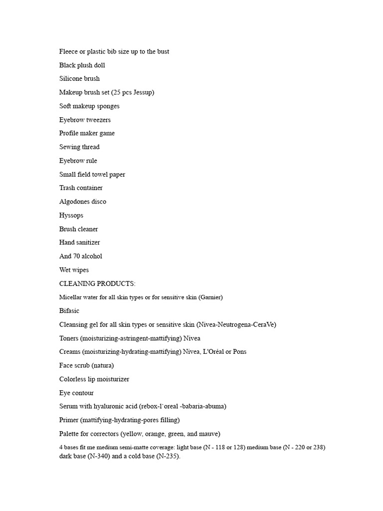 Montalvo Makeup List | PDF