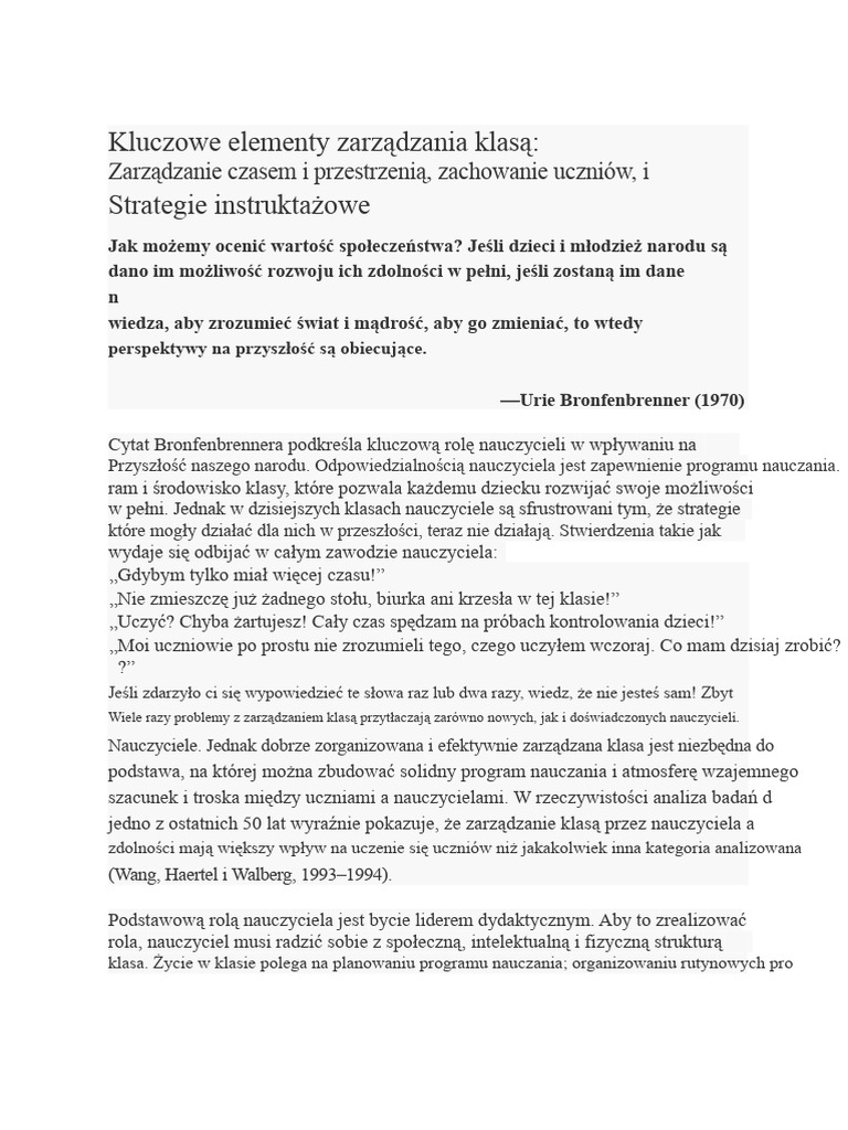 Kluczowe Elementy Zarządzania Klasą | PDF
