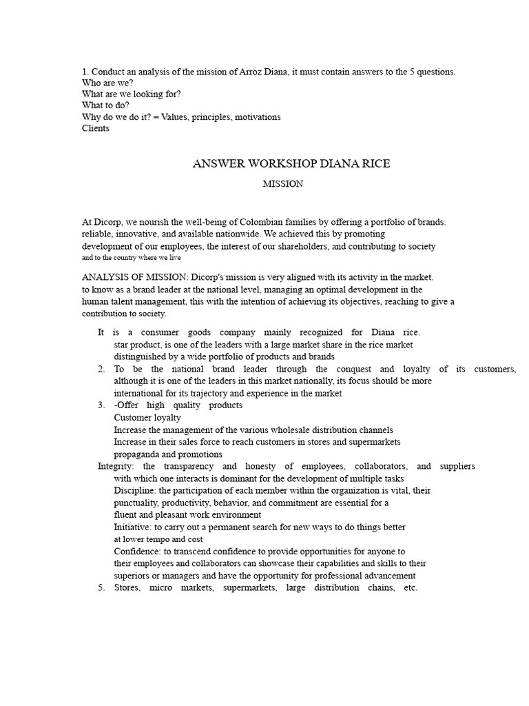 Diana rice workshop solution | PDF | Brand | Supermarket