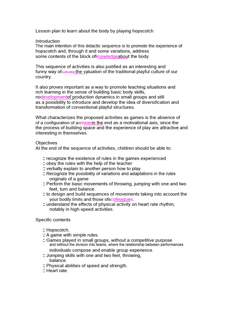 Lesson Plan Learn About The Body Playing Hopscotch | PDF | Experience ...
