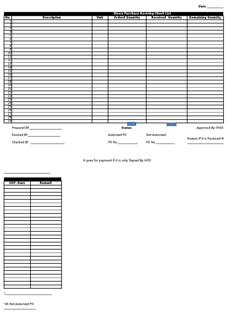 Direct Purchase Receiving Checklist | PDF