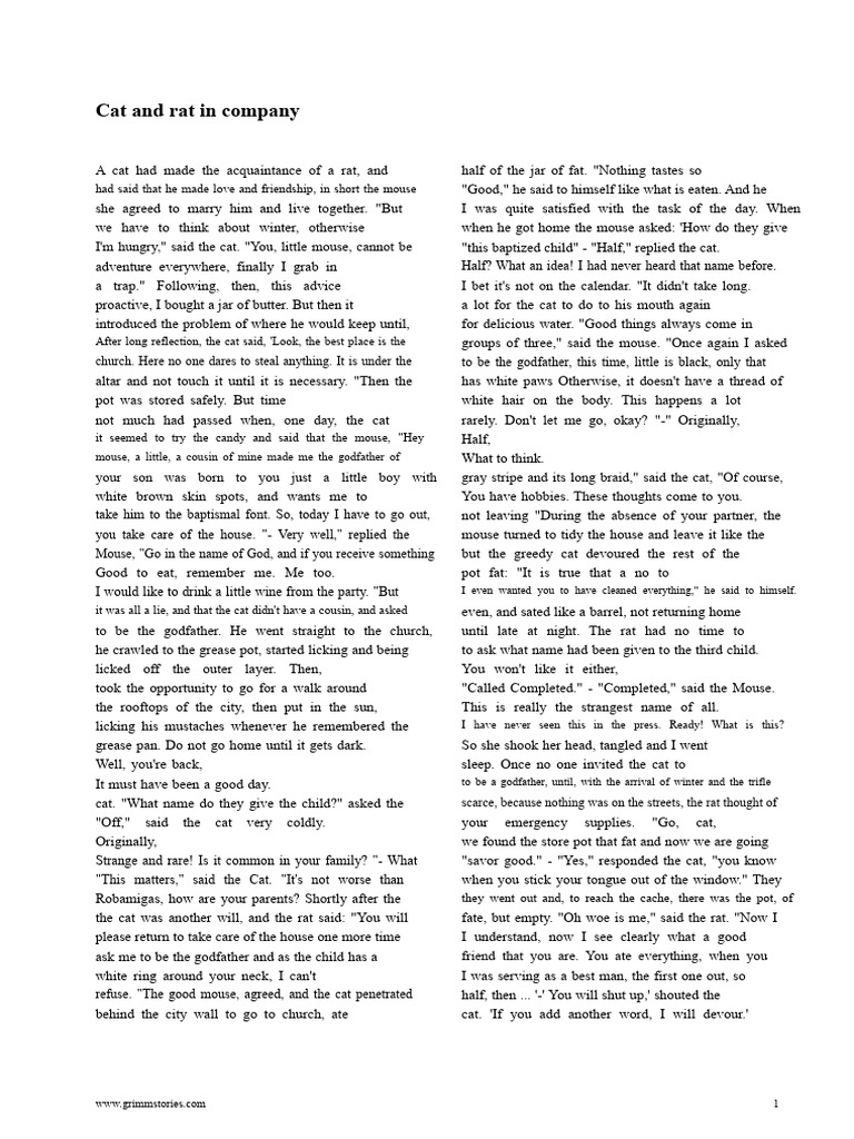 Grimm Brothers - Cat and Mouse in Company. | PDF
