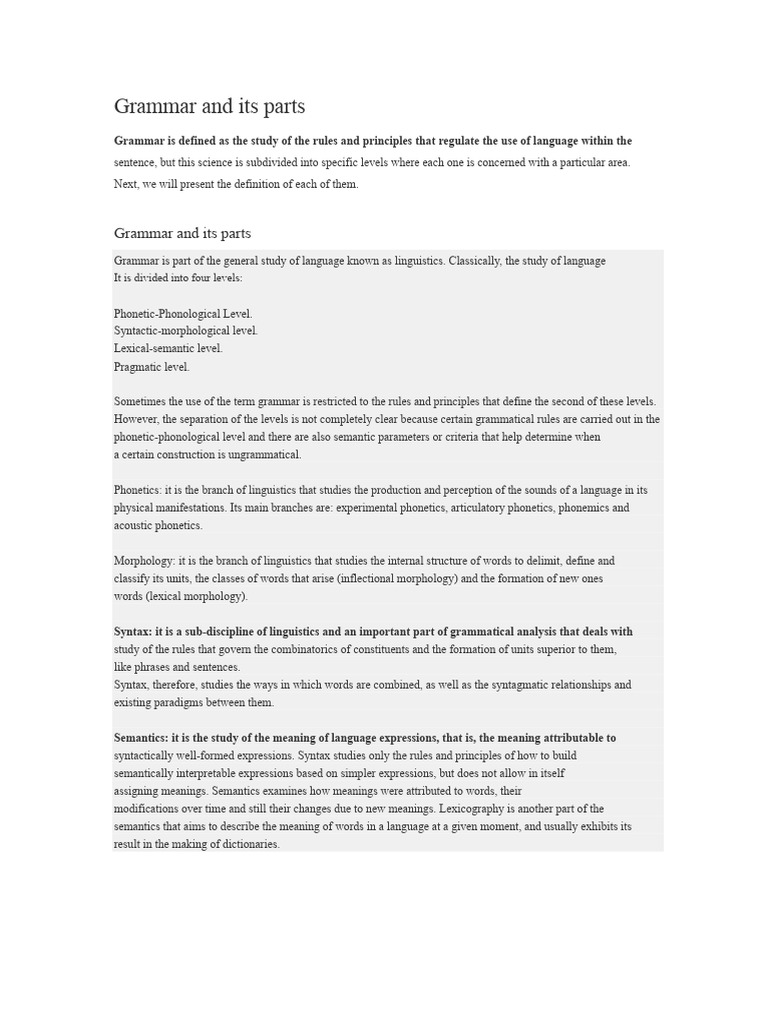 Grammar and Its Parts | PDF | Semantics | Linguistics