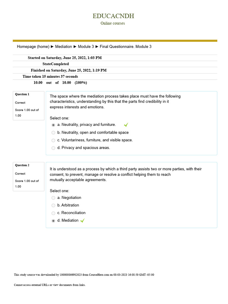 Final Questionnaire - Module 3 PDF | PDF | Mediation | Conflict Resolution