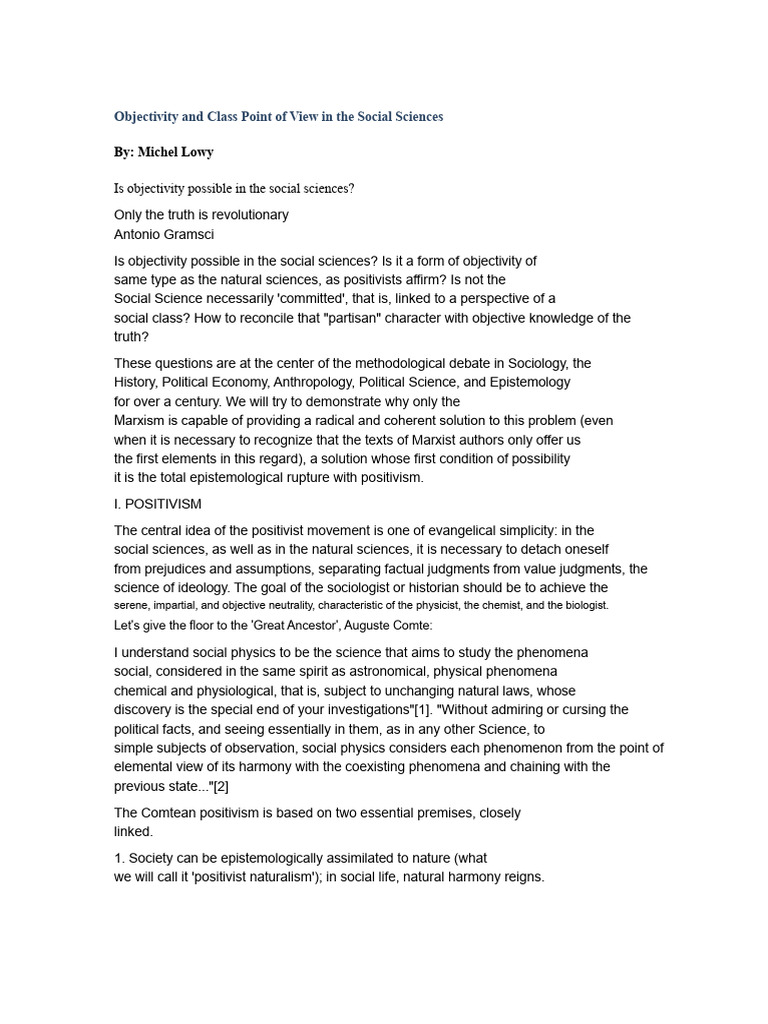 Objectivity and Class Point of View in Social Sciences | PDF ...