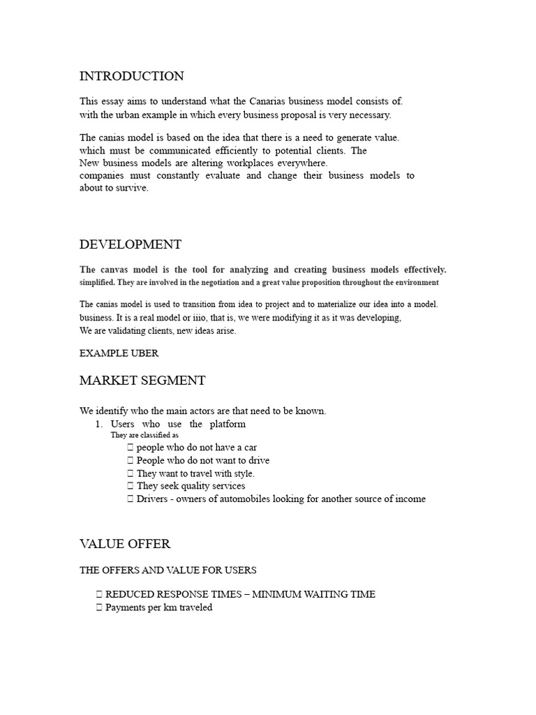 Canvas Model Essay of The Example Uber Instructor Ovi Caballero | PDF ...