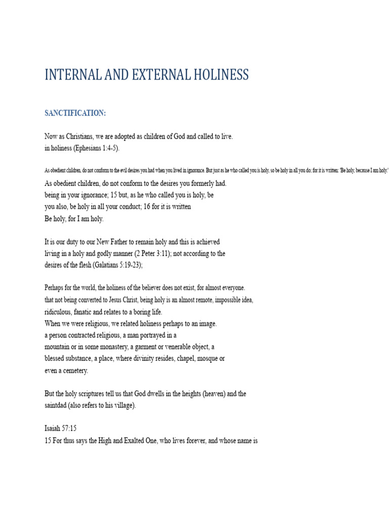 Understanding Internal and External Holiness | PDF | Holiness Movement ...