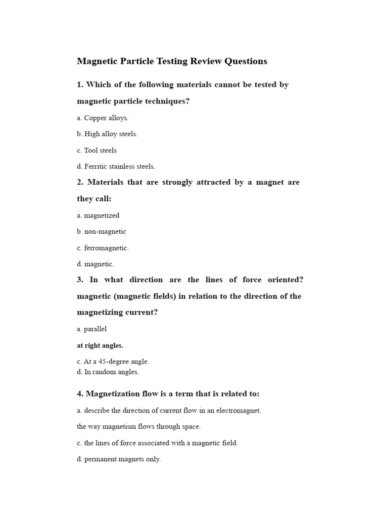 Magnetic Particle Testing Quiz Questions | PDF | Magnetism | Magnet