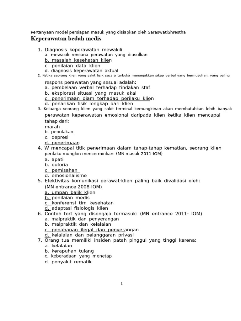 Pertanyaan Model Persiapan Masuk Akhir | PDF