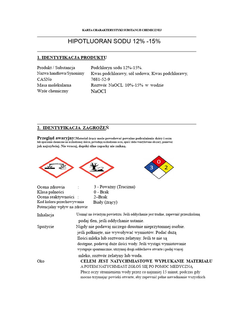 MSDS Chemtech Podchloryn Sodu 12 15% | PDF
