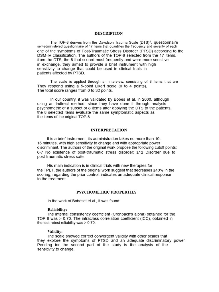 Instructions Scale 8 Items For Result From Two Treatments PTSD | PDF ...