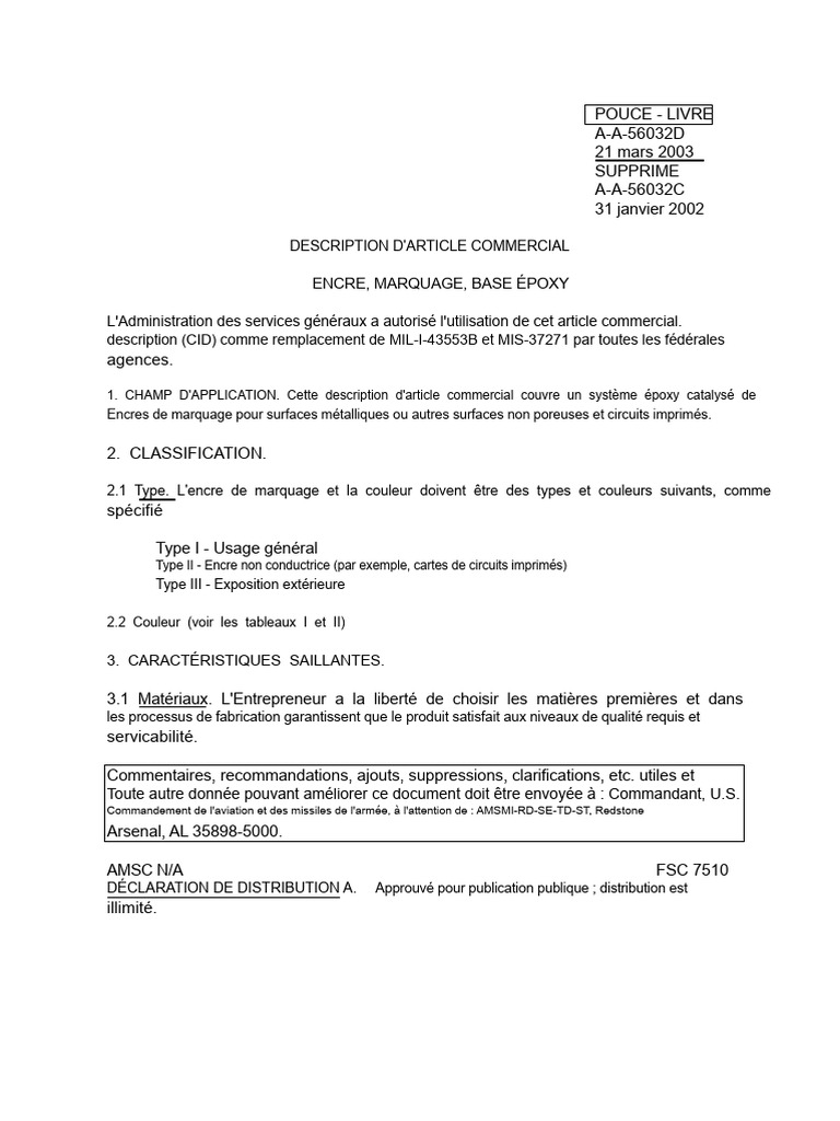 A-A 56032d (Encre de Timbre) Supr Mil-I-43553) | PDF | Encre | Époxy