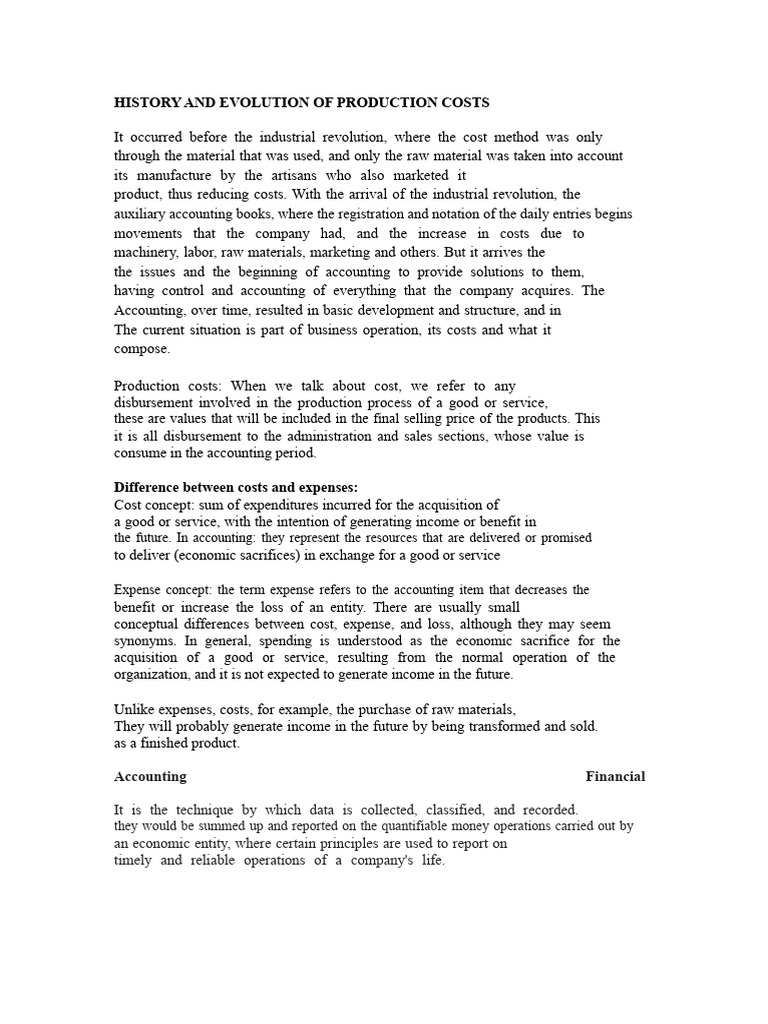 History and Evolution of Production Costs | PDF | Inventory | Cost Of ...