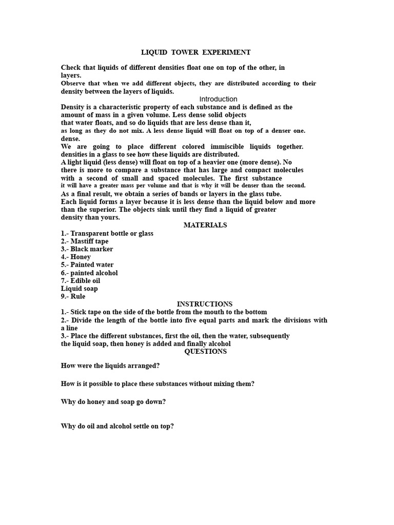 Liquid Density Experiments Explained | PDF | Density | Sodium Bicarbonate