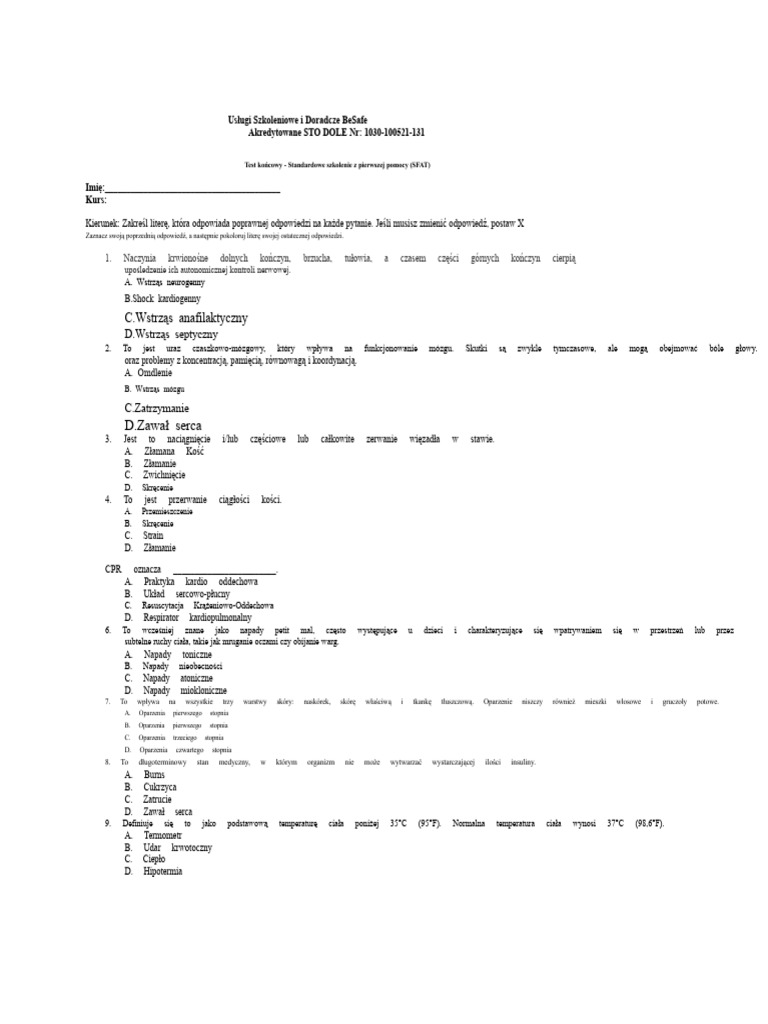 Kwestionariusz Besafe-Sfat | PDF