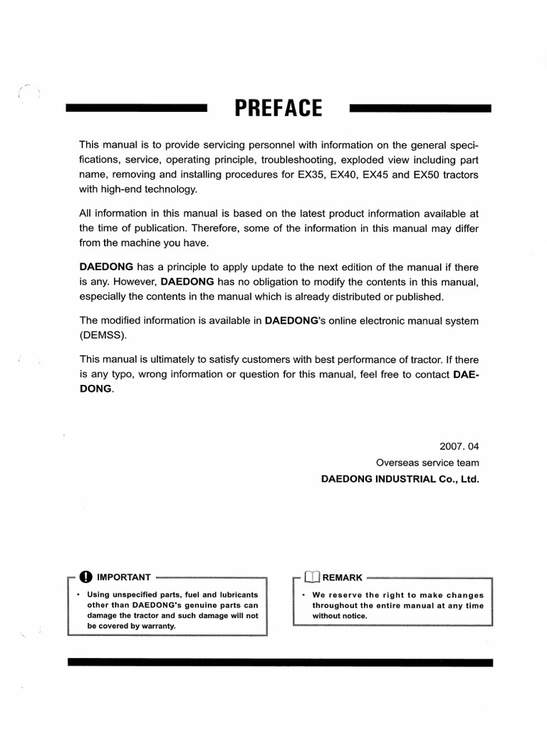 Kioti Daedong EX35 Traktor Podręcznik Serwisowy I Naprawczy PDF | PDF