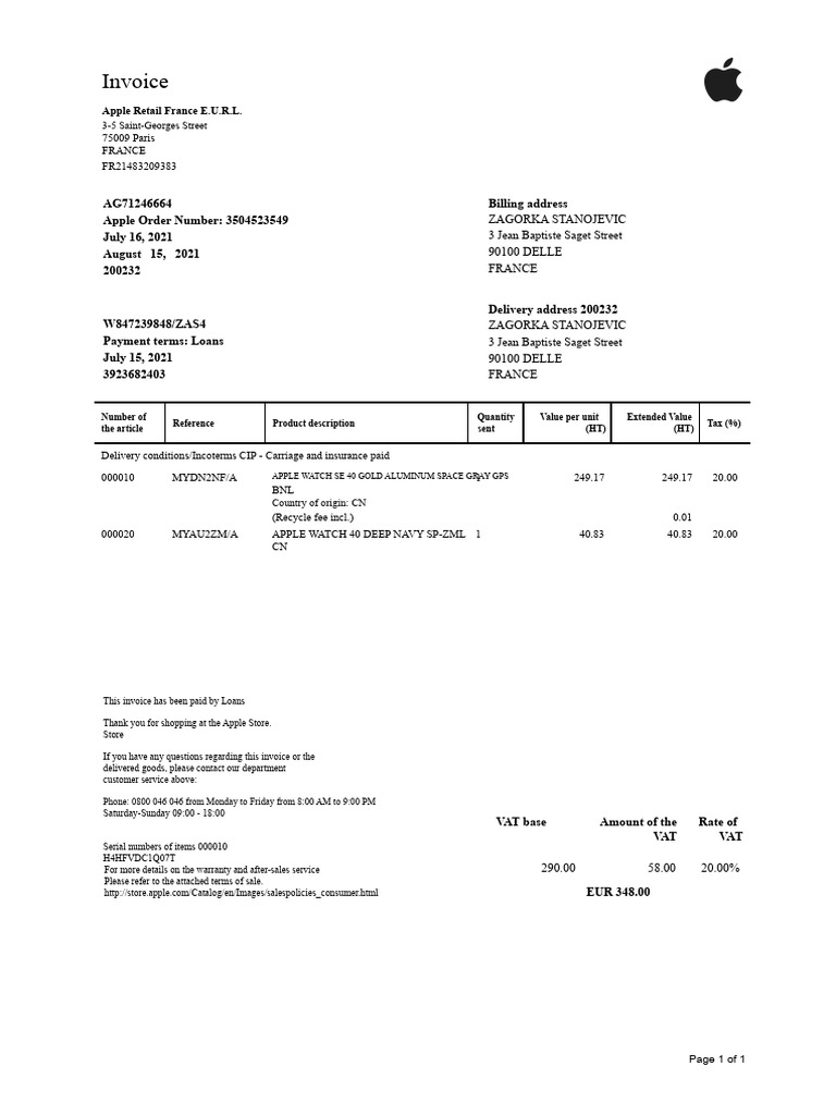 Modifiable Apple Invoice | PDF | Invoice | Value Added Tax