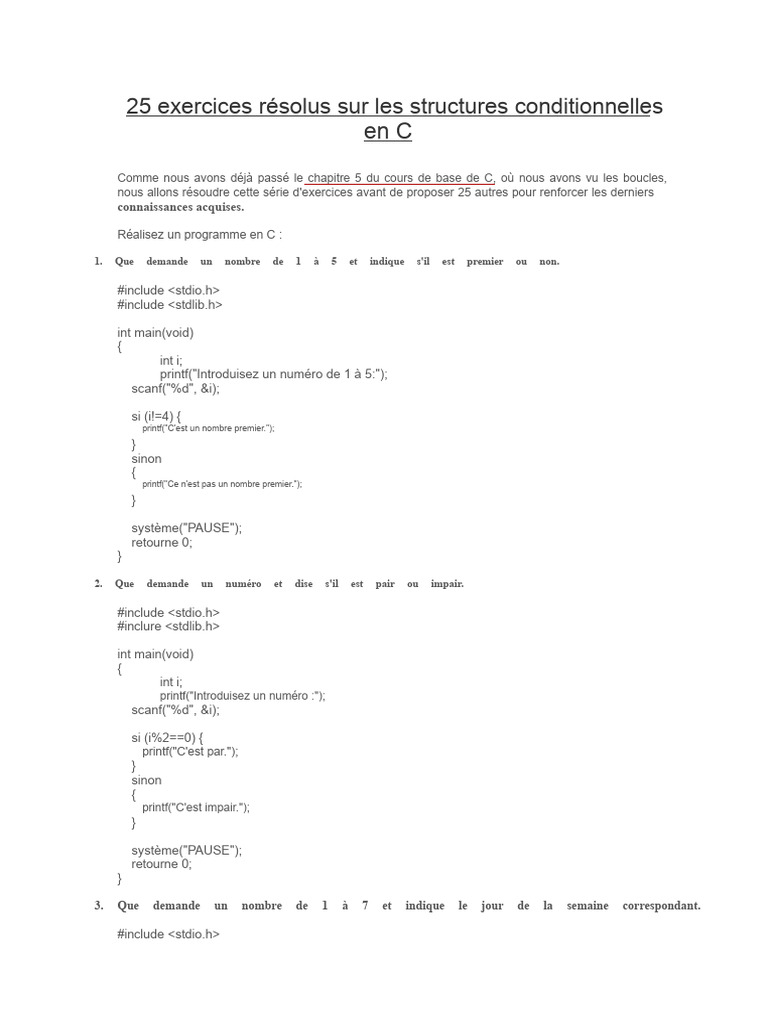 25 Exercices C sur les Conditions | PDF | Triangle | Bibliothèque ...