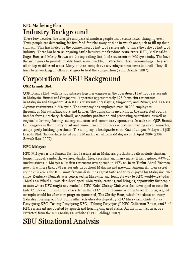 KFC Marketing Plan | PDF | Fast Food Restaurants | Strategic Management
