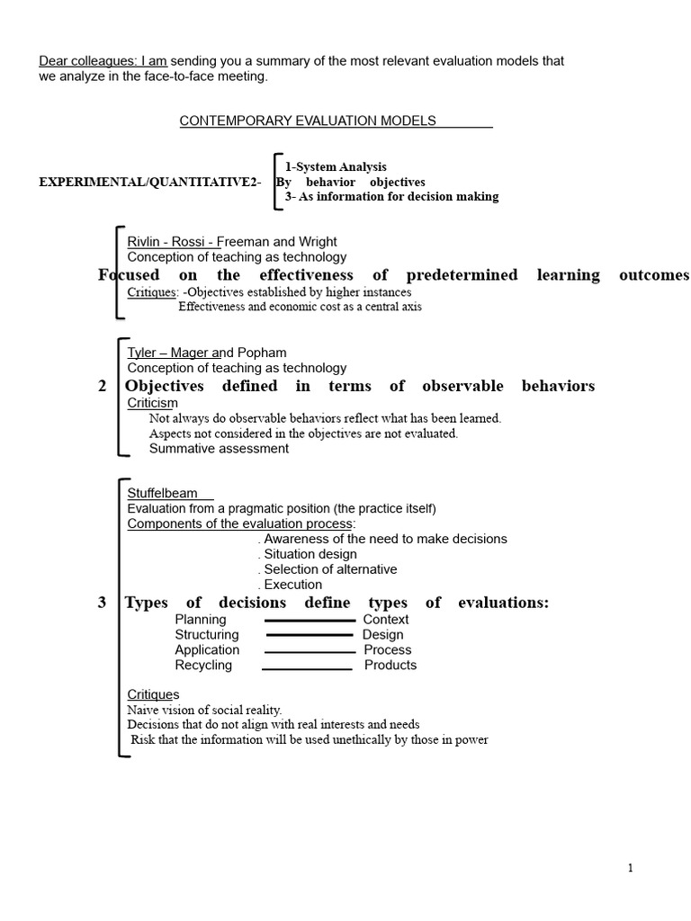 Overview of Contemporary Evaluation Models | PDF | Evaluation ...