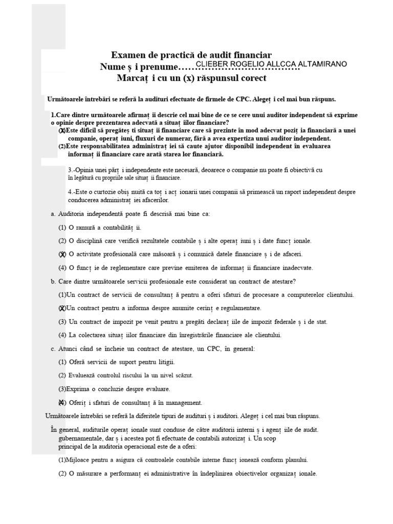Examen - Audit Financiar | PDF