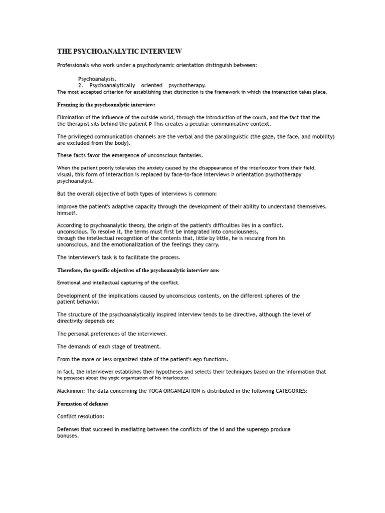 The Psychoanalytic Interview | PDF | Psychoanalysis | Psychotherapy