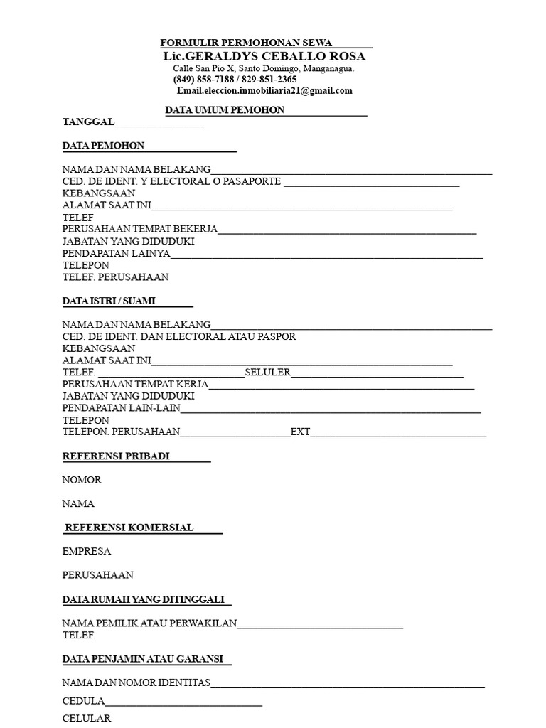 Formulir Permohonan Sewa Properti | PDF
