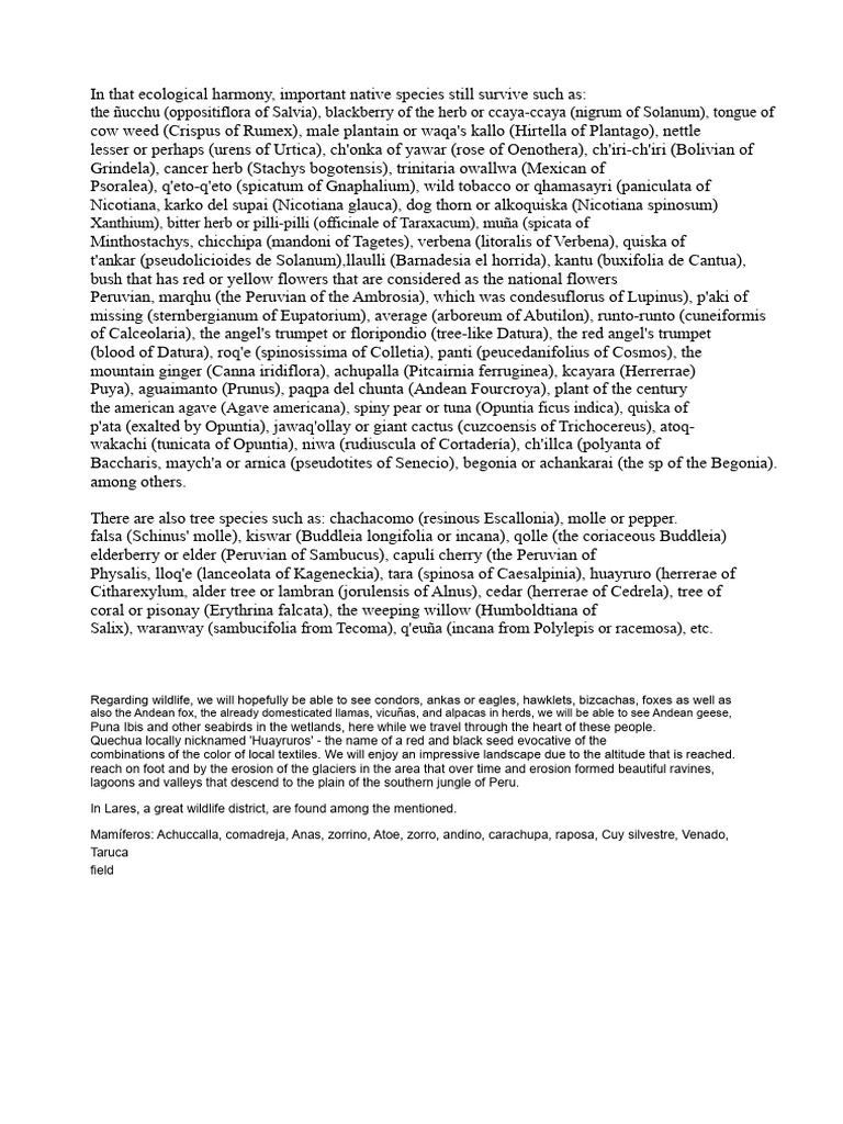 Flora and Fauna of The Cusco Region | PDF | Medicinal Herbs And Fungi ...