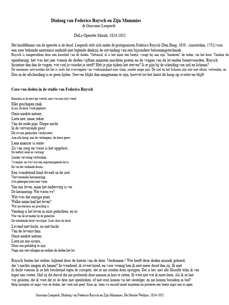 Dialoog Van Federico Ruysch en Zijn Mummies | PDF