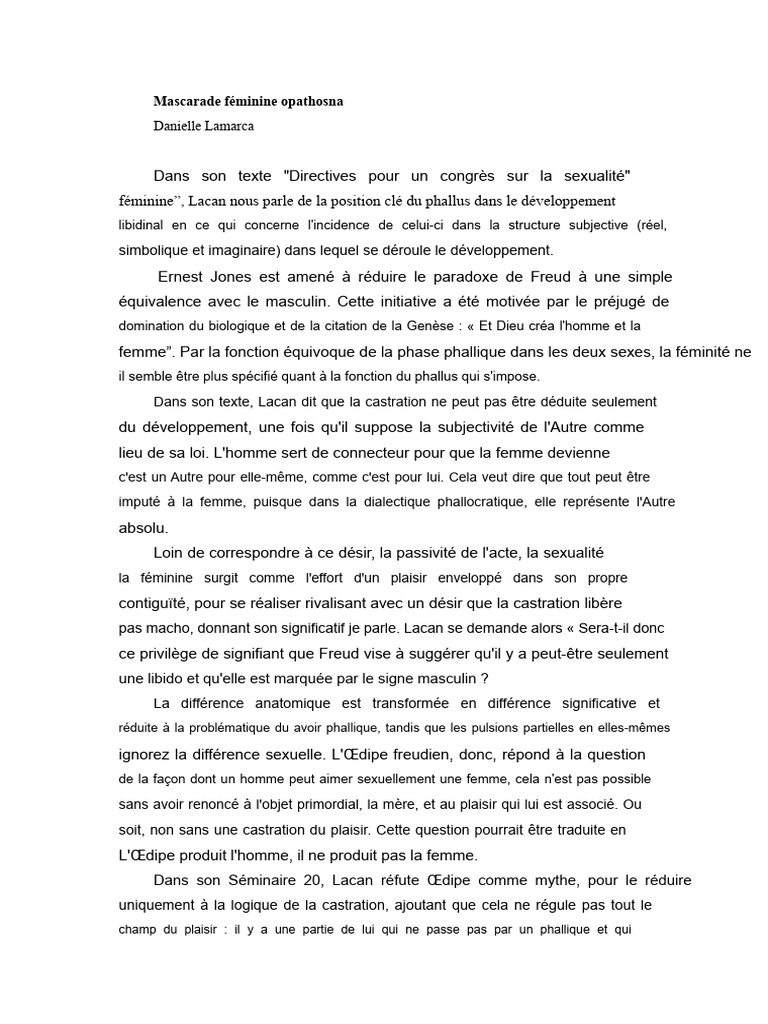 Féminité et désir : Lacan décrypté | PDF | Complexe d'Œdipe | Jacques Lacan