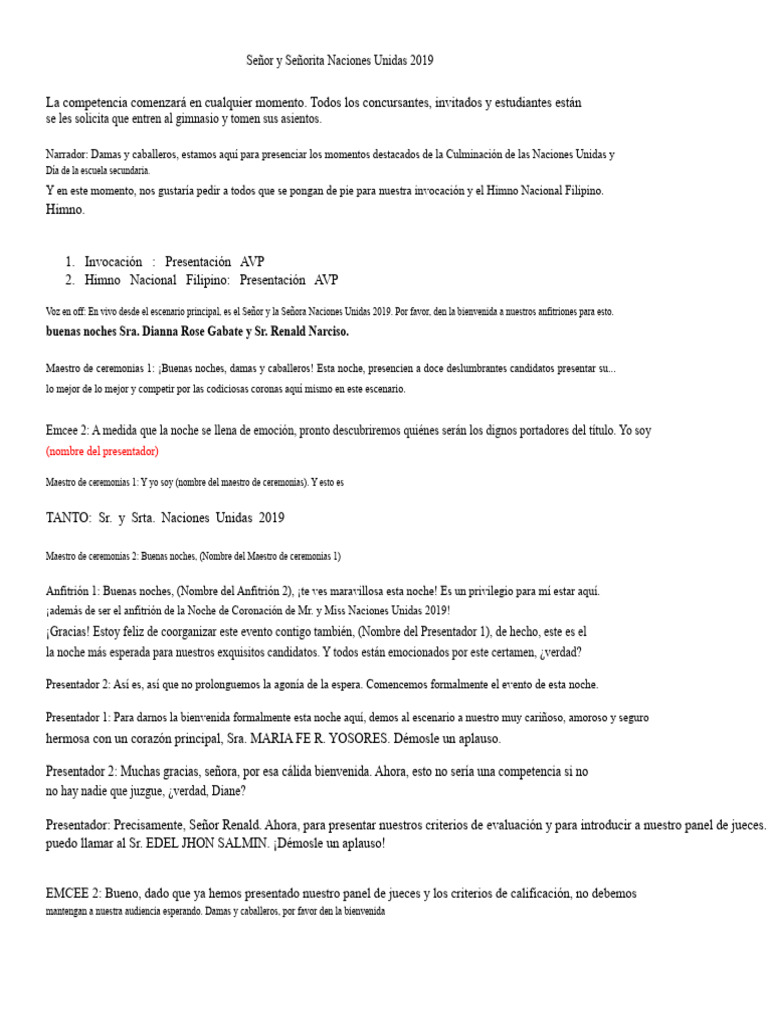 Guion de Presentador para El Certamen | PDF