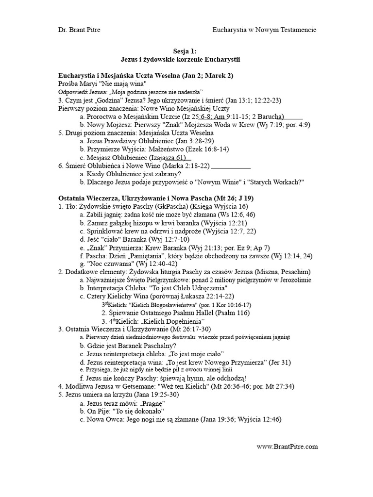 Dr. Brant Pitre Eucharystia W Nowym Testamencie | PDF