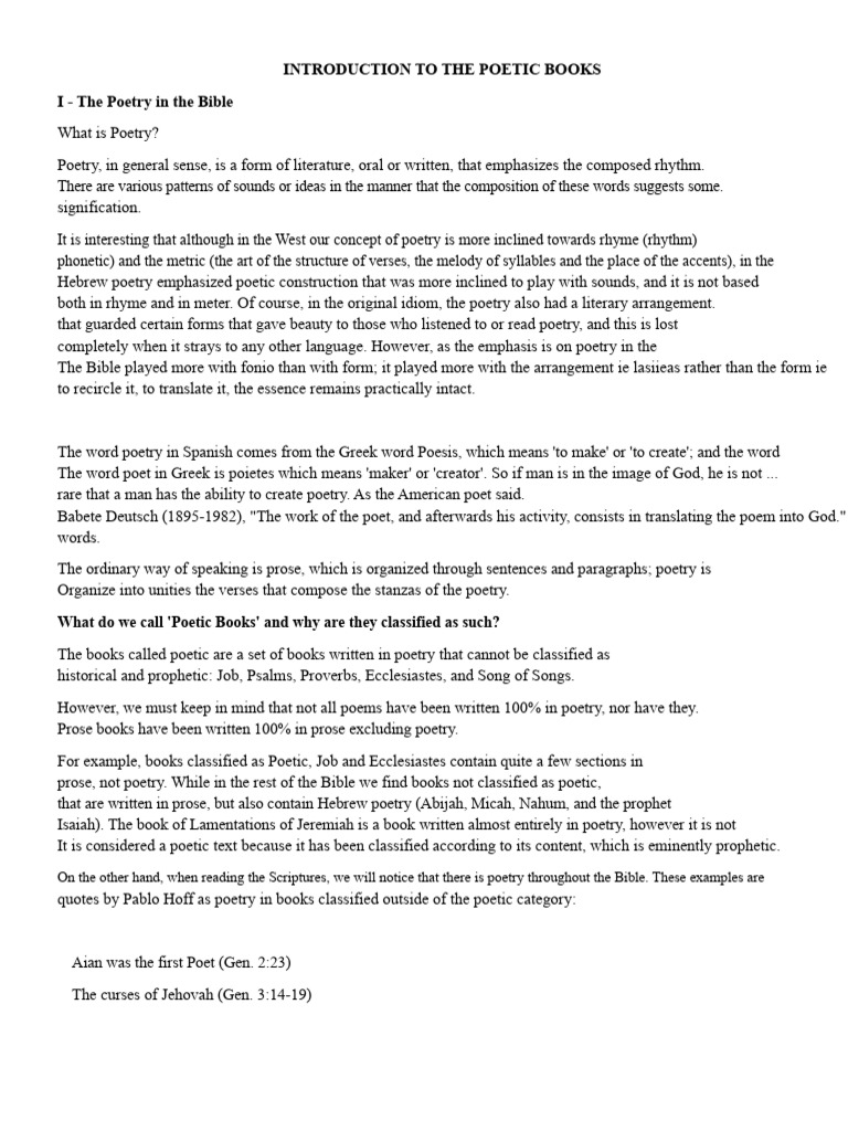 Introduction To Poetic Books | PDF | Poetry | Jesus