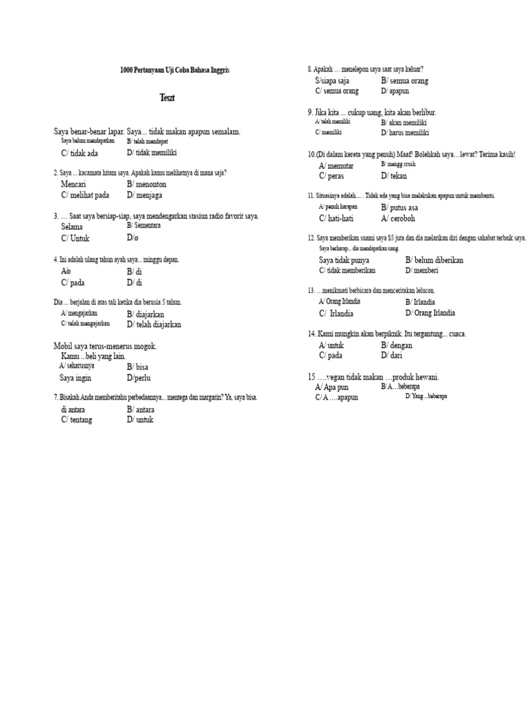 1000 Pertanyaan Tata Bahasa Inggris | PDF