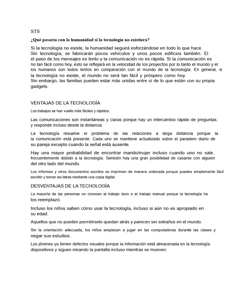 ¿Qué Pasaría Con La Humanidad Si No Existiera La Tecnología? | PDF ...