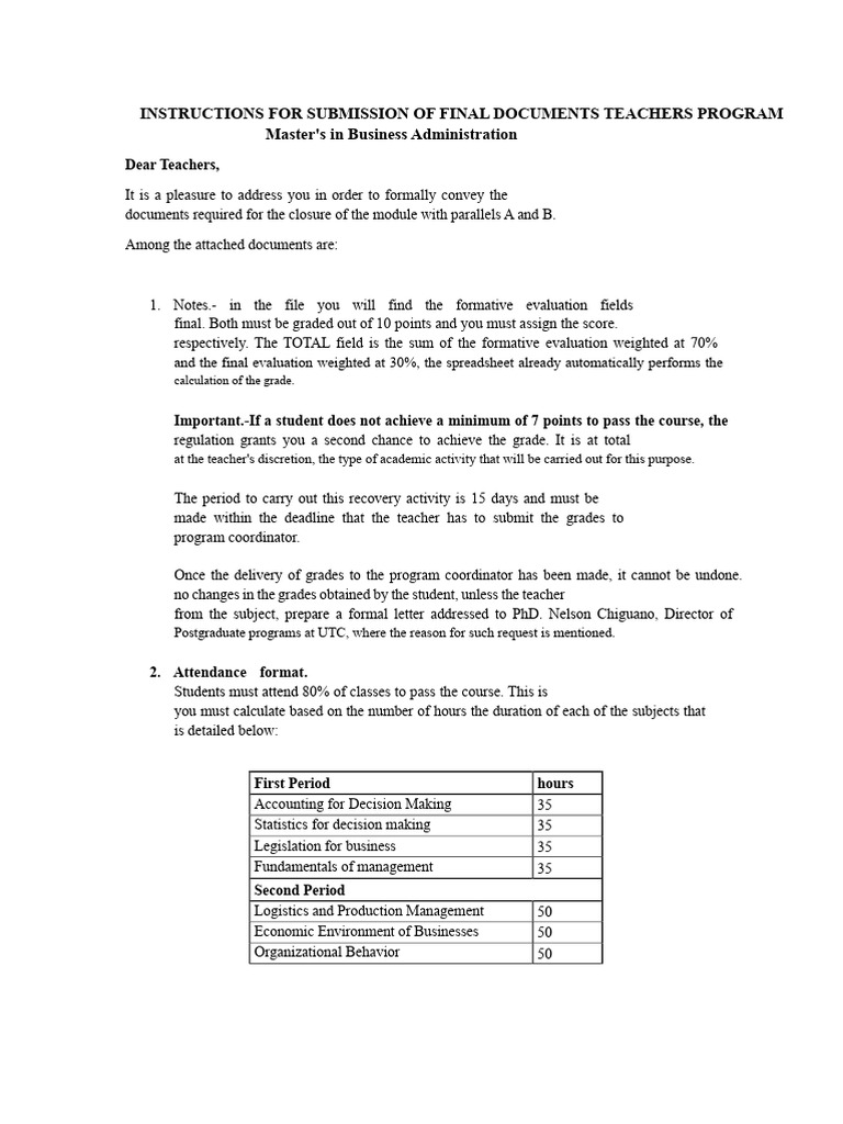 Instruction For Submission of Final Documents For Teachers | PDF | Business