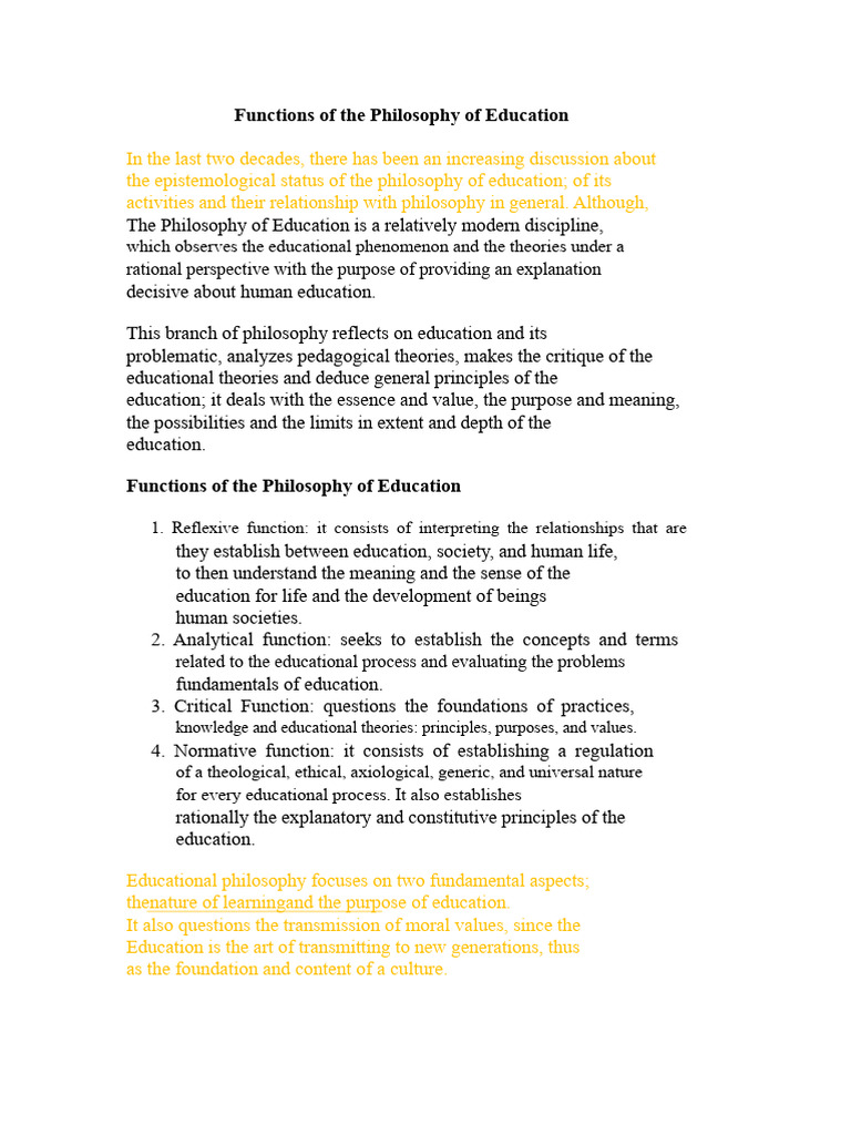 Functions of The Philosophy of Education | PDF