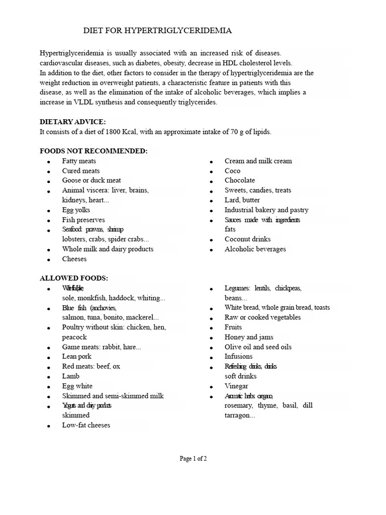HYPERTRIGLYCERIDEMIA DIET | PDF | Dieting | Foods