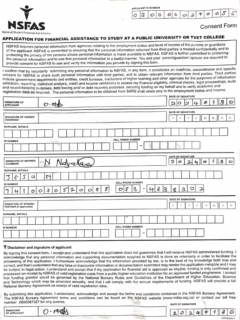 NSFAS Consent Form for Financial Aid | PDF