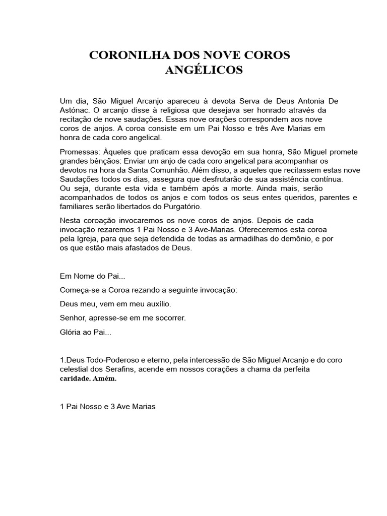 Coronha Dos Nove Coros Angélicos | PDF | Anjo | Miguel (Arcanjo)