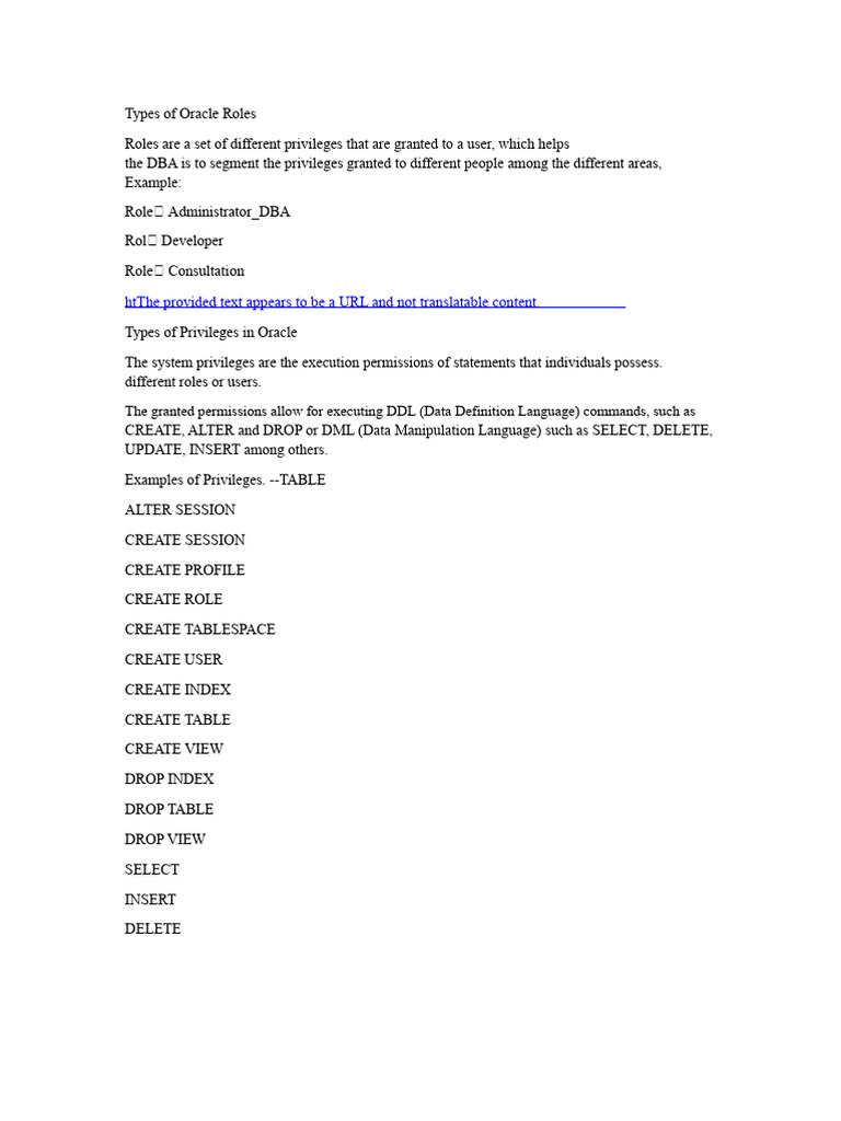 Roles and Privileges of Oracle | PDF