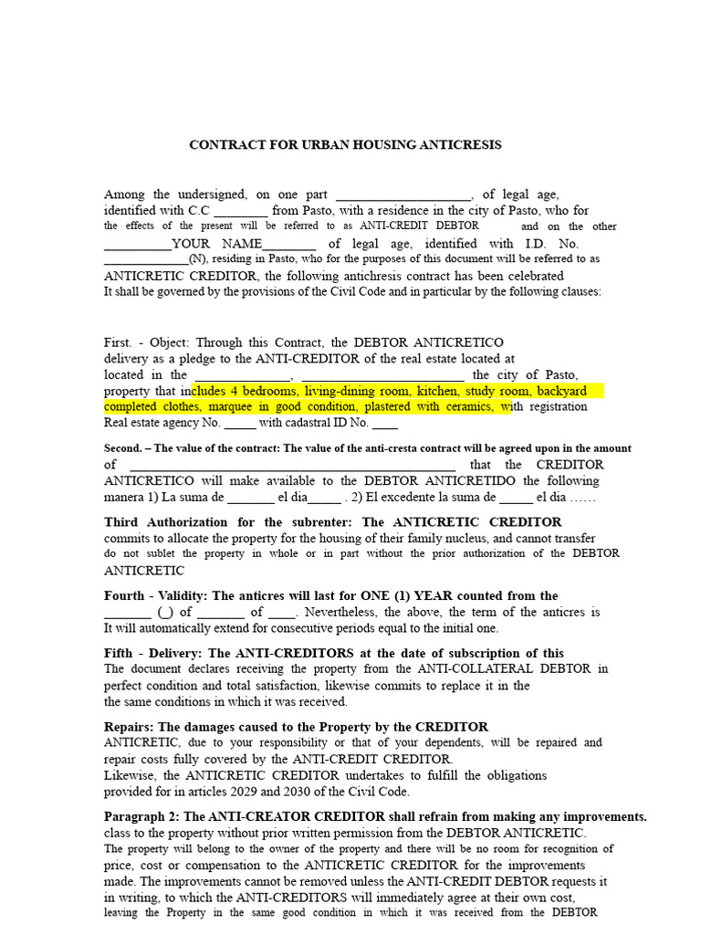 Urban Housing Anticresis Contract | PDF | Breach Of Contract ...