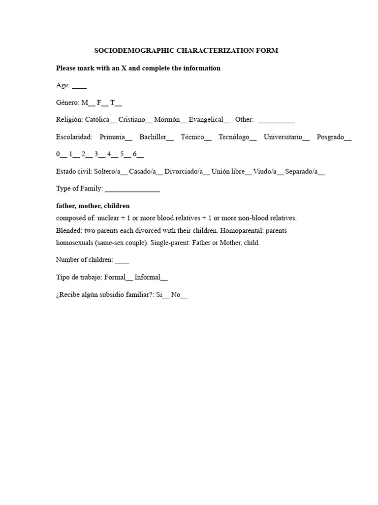 Sociodemographic Characterization Sheet | PDF