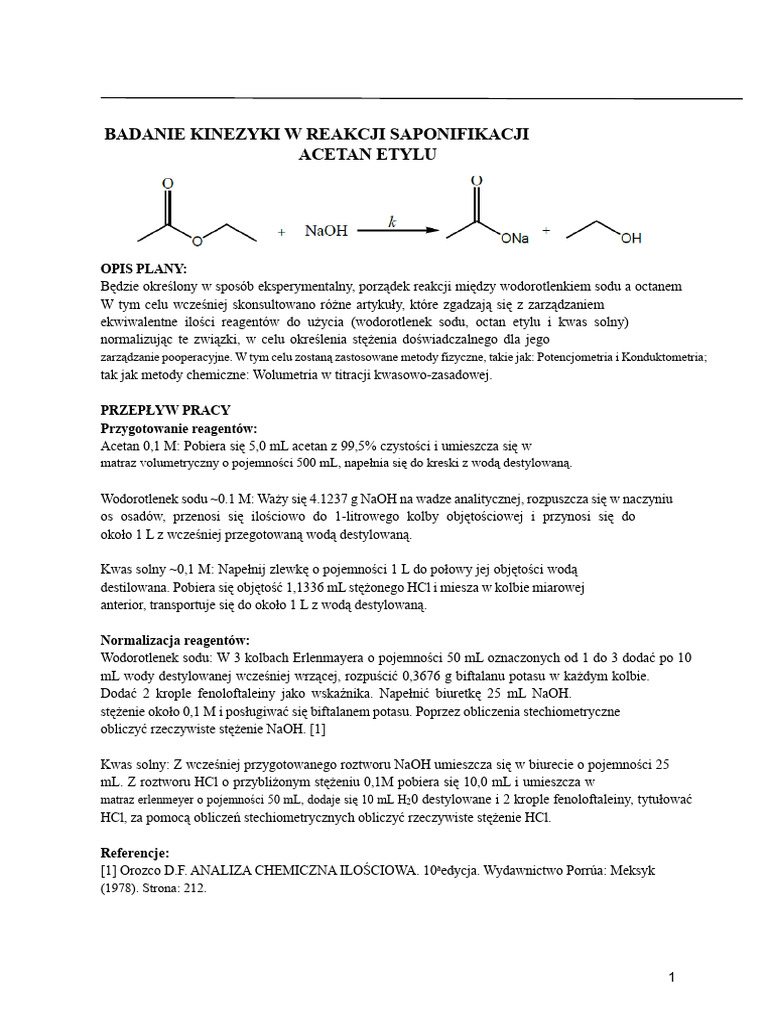 Saponifikacja Octanu Etylu | PDF