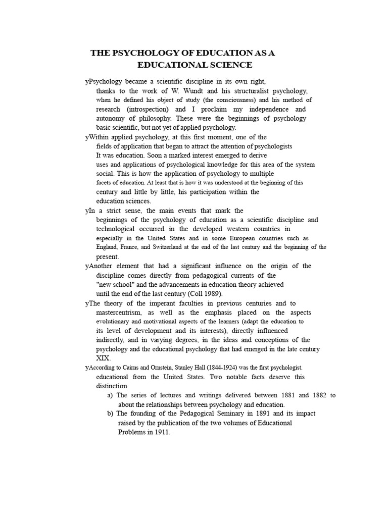 Psychology's Role in Education Science | PDF | Psychology | Educational ...