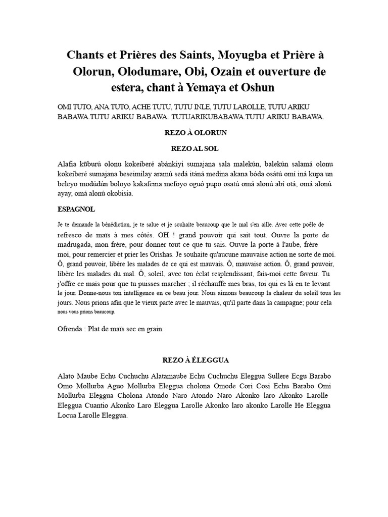 Prières et Chants des Orishas | PDF | Santeria