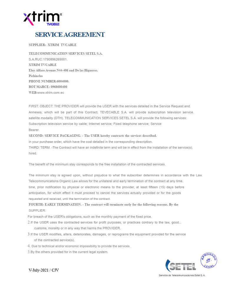 Terms and Conditions Xtrim TV Cable Ecuador | PDF | Payments | Credit Card