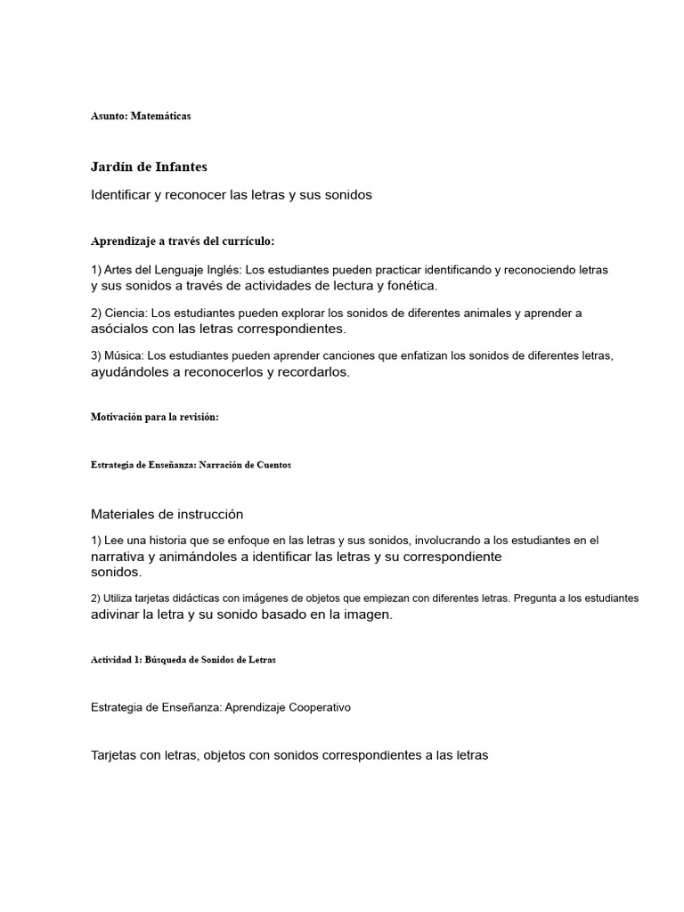 Actividades para Reconocer Letras y Sonidos | PDF | Aprendizaje | Enseñando
